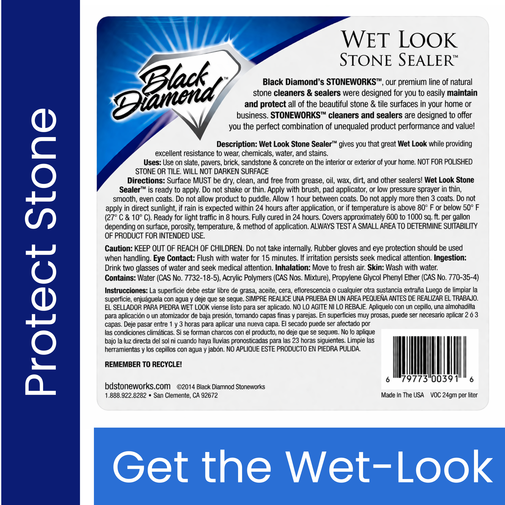 High Gloss "Wet Look" Natural Stone Sealer. Long-Lasting Protection ...